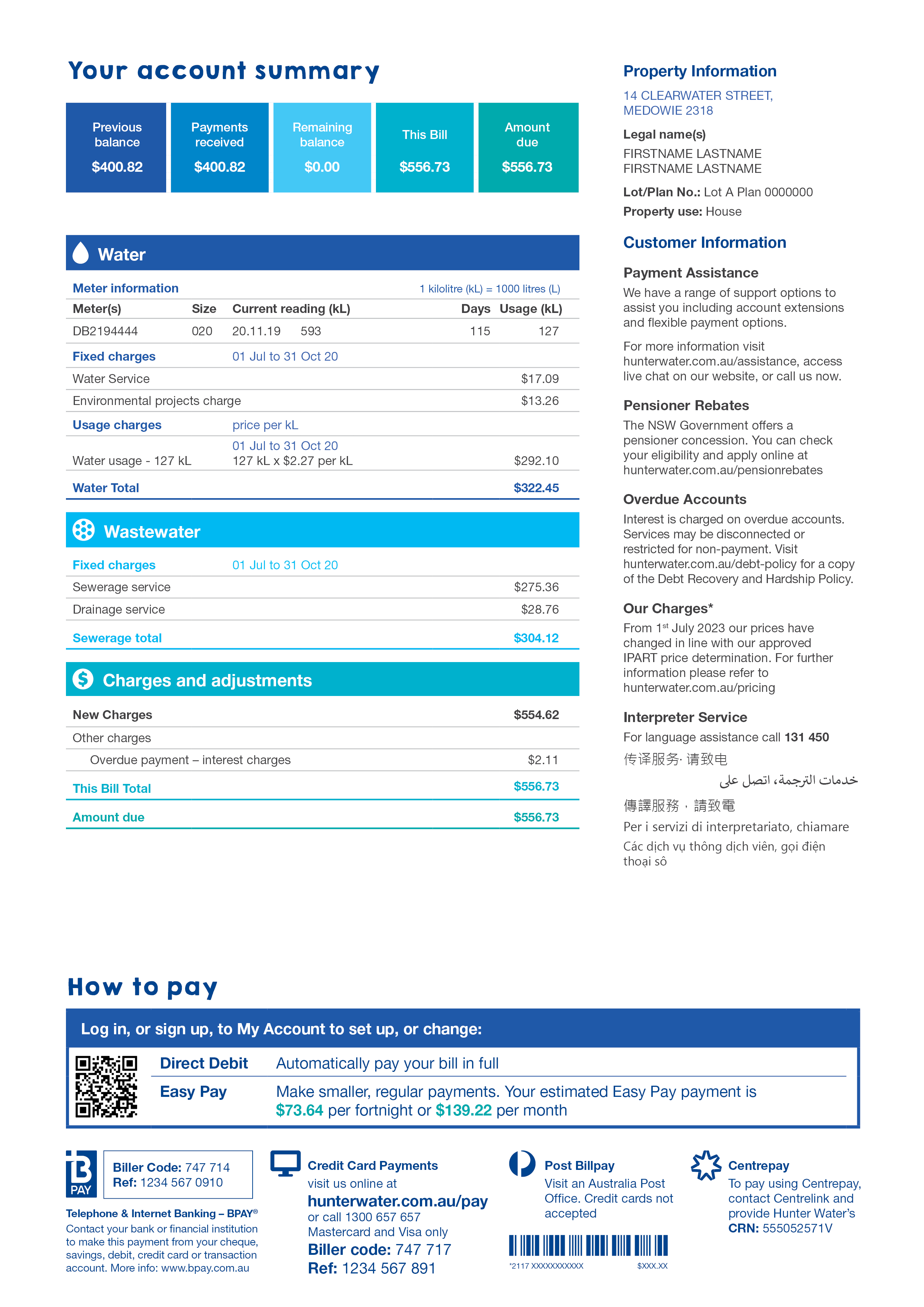 Hunter Water | Your Hunter Water bill explained