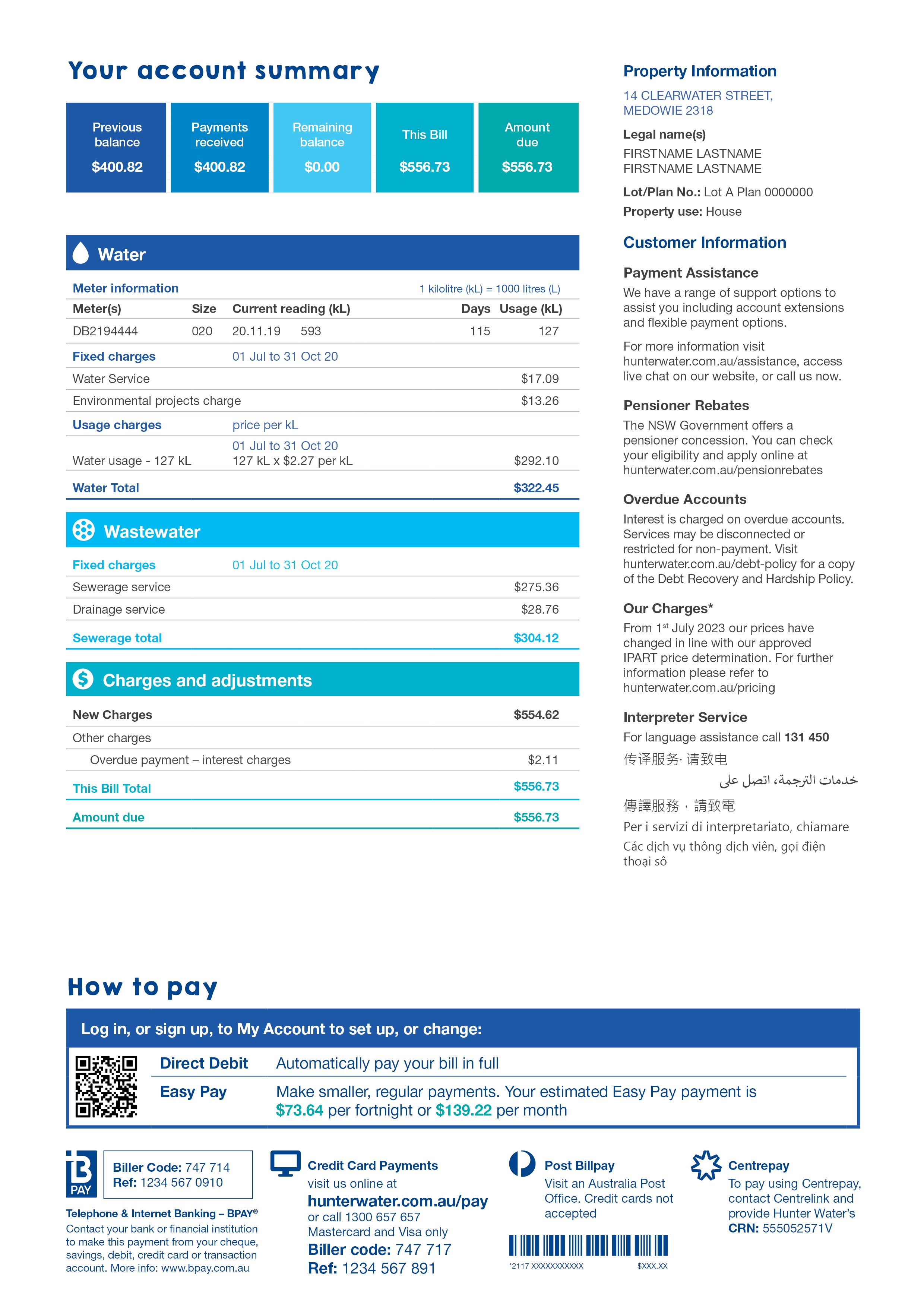 Hunter Water | Your Hunter Water bill explained
